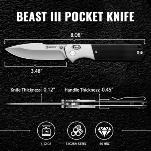 NedFoss BEAST Pocket Knife for Men, 3.48" 14C28N Steel Blade Folding Knife with Clip, G10 Handle, Safety Axis Lock, Heavy Duty Tactical Knife for Hiking Camping Gifts for Men Women