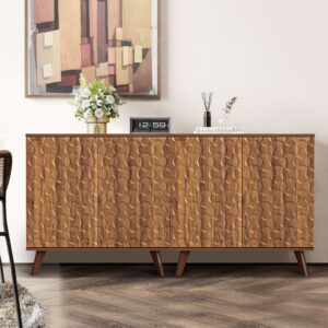 uhmuvfm modern sideboard buffet cabinet with scandinavian fluted door, large kitchen storage cabinet with solid wood legs, accent console table for dining room living room (walnut 2 packs)