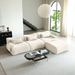 luoxiao modular sectional sofa l shaped sectional couch luxury modern cloud couch with chaise oversized bamboo shaped sofa comfy fluffy boucle floor sofa for living room, beige 3 seat and ottoman