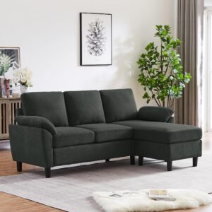 enobala 79" convertible sectional sofa, modern l shaped 3 seat couch with reversible ottoman for living room (#black)