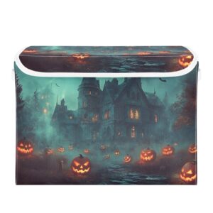 boesi castle and halloween pumpkin pattern foldable storage baskets fabric boxes with handle organizers with flip-top lids storage bins for home bedroom office