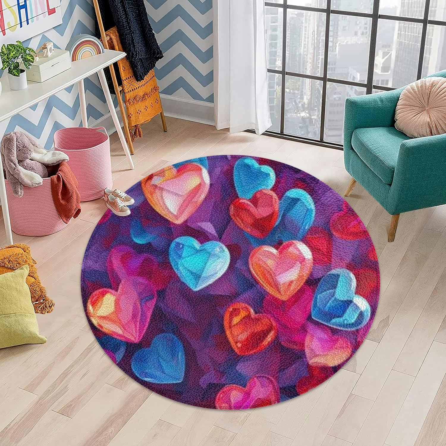 Small Round Rug 3ft Circular Circle Rugs Round Bathroom Entryway Bedroom Kitchen Washable Area Rug Carpet 3 Feet Hearts Rug