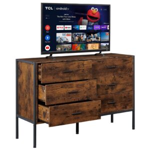 lyromix rustic wood dresser with 6 drawers, wide 48'' brown tv stand with storage, vintage brown dresser for bedroom, perfect for bedroom room storage, 48.5"*15.7"*31"