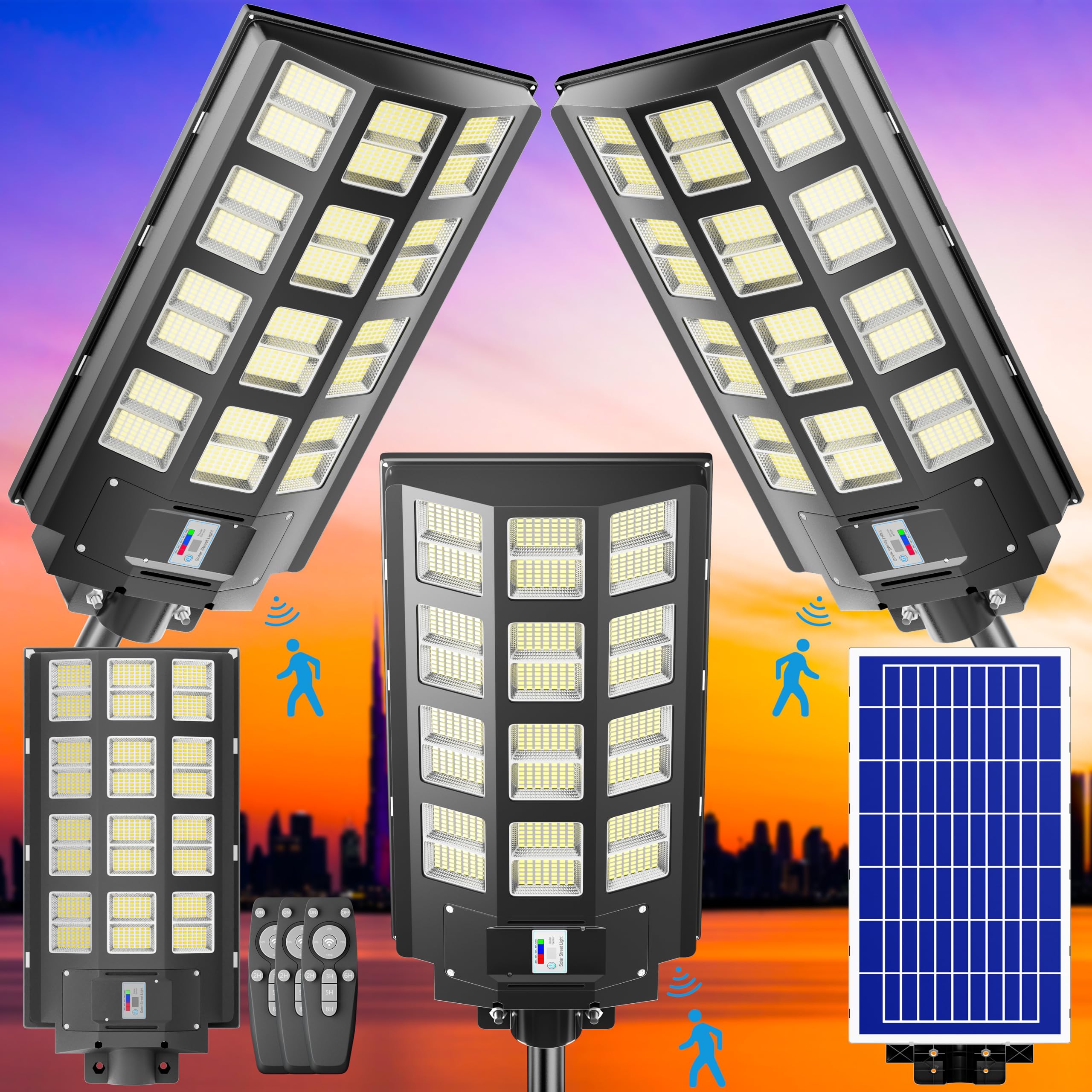 IOBZSM 3-Pack Solar Street Light - 3200W Outdoor Parking Lot Lights, 240000 Lumens, Dusk to Dawn Motion Sensor, IP67 Waterproof, Solar Street Light Outdoor,Commercial Grade