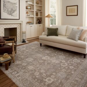 Loloi Chris Loves Julia Louisa Collection LOI-03 Taupe/Ivory 5'-3" x 5'-3", .38" Pile Height, Round Area Rug