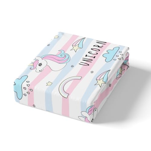 Feelyou Cute Unicorn Bedding Set Twin Size Pink Blue Stripe Duvet Cover for Kids Boys Girls Teens Rainbow Cloud Comforter Cover Set Kawaii Bedspread Cover 2Pcs Zipper