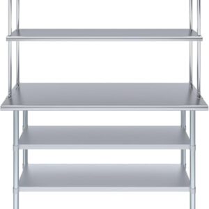 Express KitchQuip Stainless Steel Work Table with 2 Shelves | Metal Kitchen Prep Table & Shelving Combo (18" x 60" Table with 2 Shelves + 12" Overshelf)