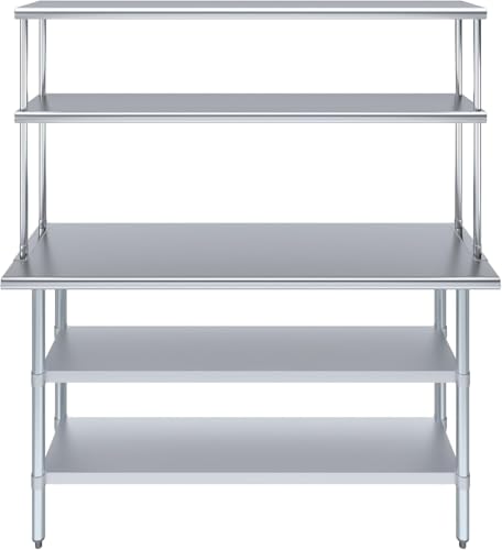 Express KitchQuip Stainless Steel Work Table with 2 Shelves | Metal Kitchen Prep Table & Shelving Combo (18" x 60" Table with 2 Shelves + 12" Overshelf)