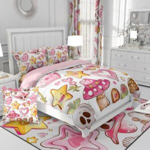 Pink Stars Hearts Bedding Set Tribal Cowgirl Hat Bedding Duvet Cover Kids Teens Gothic Skull Cute Comforter Cover Pink Yellow White Bedspread Cover Bedroom Quilt Cover 3Pcs Full,No Comforter