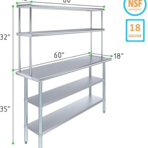 Express KitchQuip Stainless Steel Work Table with 2 Shelves | Metal Kitchen Prep Table & Shelving Combo (18" x 60" Table with 2 Shelves + 12" Overshelf)