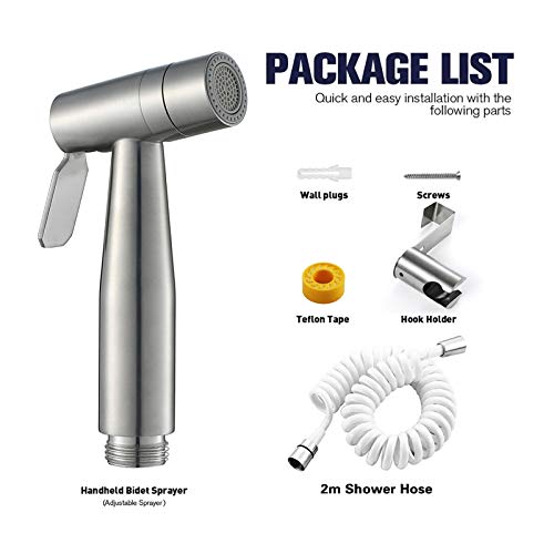 Handheld Bidet Sprayer for Toilet, 2 Mode Water Cloth Diaper Sprayer Set Stainless Steel Toilet Mount Bathroom Bidet Sprayer Kit with Holder for Feminine Hygiene,Stainless Steel Hose(Spring Hose)