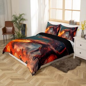 Feelyou Fire Dragon Bedding Set Fantasy Wild Animals Duvet Cover for Kids Boys Girls Jungle Animals Comforter Cover Mythical Creatures Bedspread Cover Room 2Pcs Toddler Size,Zipper,No Comforter