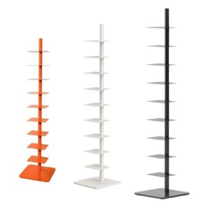 yancheyc 9-tier spine bookshelf, metal bookcase, vertical spine book tower, tall narrow ladder bookshelf, corner bookshelf for small space, multipurpose display book shelf for home office (black)