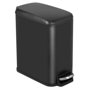 bestoffice bathroom trash can with a lid 1.3 gallon (5 l) small trash bin step pedal garbage can with removable bucket slim for small spaces for bathroom,bedroom,kitchen,office (1, black)