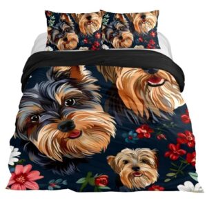 vapokf duvet covers set queen size soft and breathable microfiber comforter bedding set 1 duvet cover 2 pillowcase with zipper closure for kids women men, yorkshire terrier florals