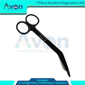 Tuning Forks C-128, C-256, C-512, C-1024 + Taylor and Buck Hammer + 5.5" Bandage Cutting Scissors + Storage Pouch Case - Student Diagnostics Bundle of 7 Items