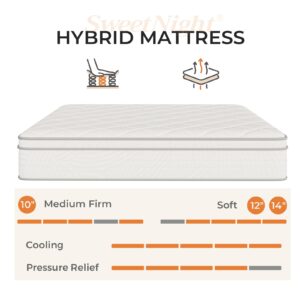 Sweetnight Queen Mattress, 12 Inch Hybrid Mattress in a Box with Comfort Foam, Individually Wrapped Pocket Innerspring for Motion Isolation & Pain Relief, CertiPUR-US Certified Queen Size Mattress