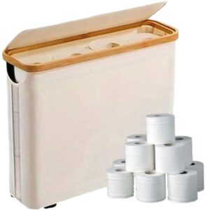 toilet paper storage anti-slip toilet paper bin with lid handle waterproof standing toilet paper basket 18 x 6 x 14 bathroom accessories for home, hotel beige.