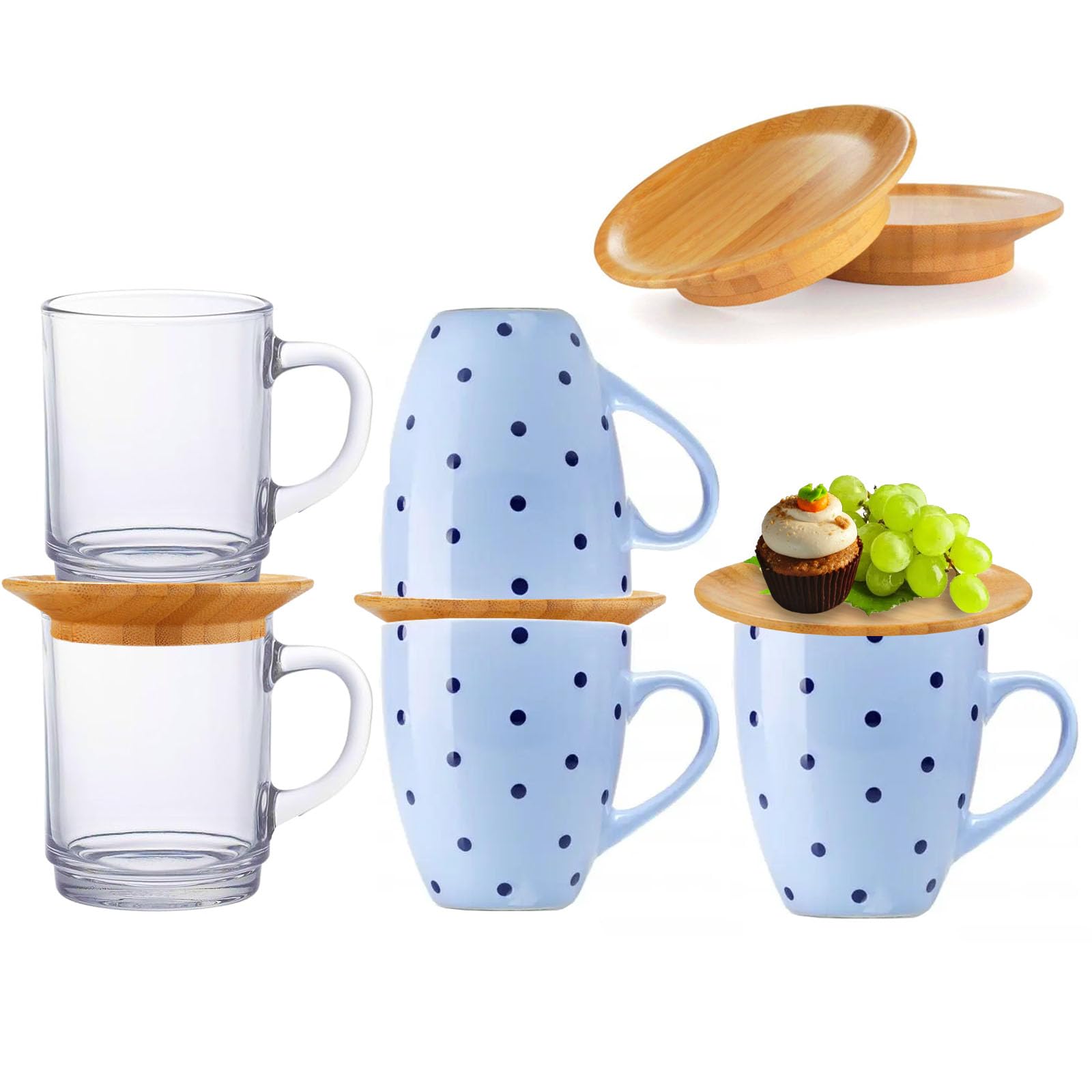 Mug Separator | 3in1 Mini Charcuterie Boards | 2024New Cup Covers Made of Bamboo | Safe to Use,for Tea Cups, Coffee Cups, and Red Wine Glasses, Easy to Use and Saves Space