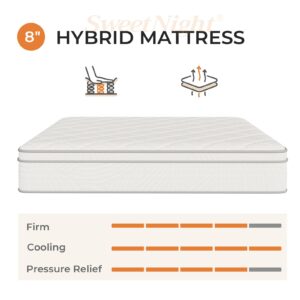 Sweetnight Twin Mattress, 8 Inch Hybrid Mattress in a Box with Comfort Foam, Individually Wrapped Pocket Innerspring for Motion Isolation & Pain Relief， CertiPUR-US Certified Twin Size Mattress