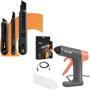 deli 3pcs box cutter set and hot glue gun kit with 10pcs glue sticks