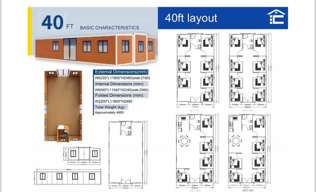 40ft House with Luxury Design, with 2 Bedroom, 1 Living Room, 1 Full Equiped Bathroom and Kitchen,Prefabricated Container House for Adults Living, Foldable Mobile Home Easy Setup & Move.