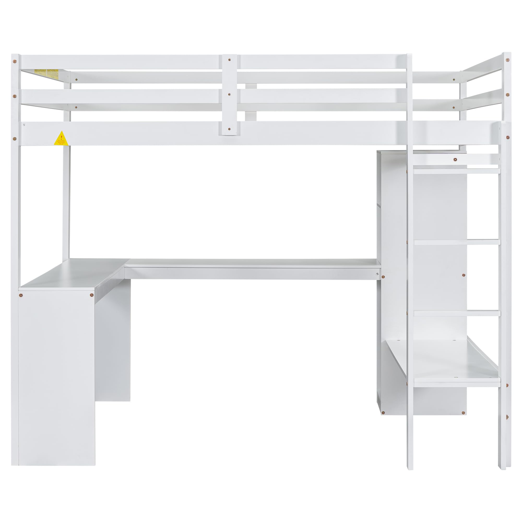 THINK 30 Full Size Loft Bed Frame with L-Shaped Desk, Wardrobe and Storage Shelves, Multifunctional Wood Loft Bed with Desk & Stairway for Kids Boys Girls Teens (White, Full)