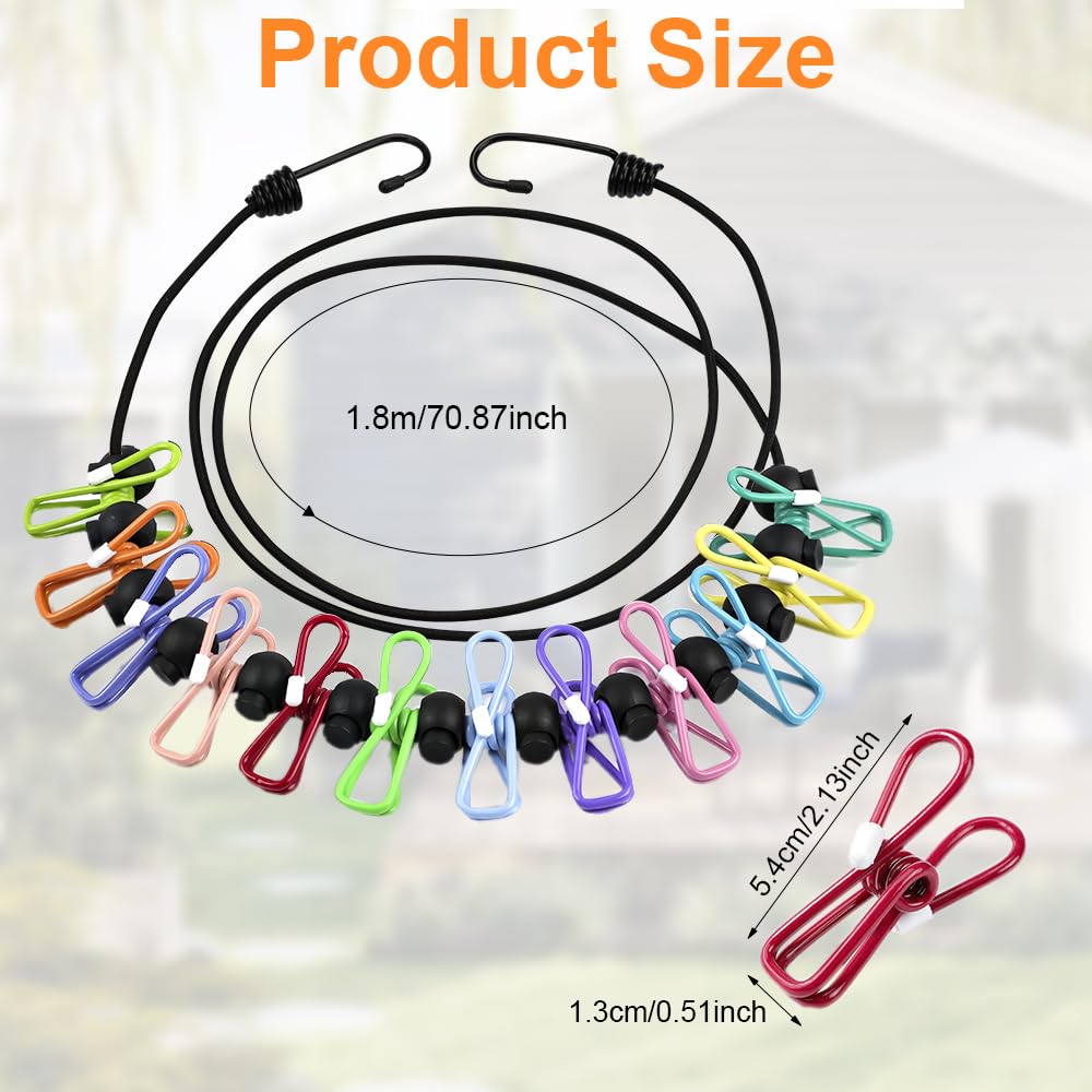 Retractable Portable Clothesline for Travel - 2025 New Windproof Travel Stretchy Retractable Elastic Laundry Clothes Line for Backyard, Vacation Hotel, Balcony Drying,Outdoor Camping Accessories