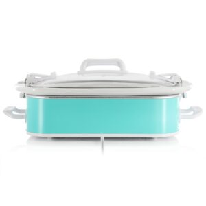 MegaChef 3.5 Quart Rectangle Casserole Slow Cooker with 3 Temperature Settings, Carry Handles and Locking Tempered Glass Lid (Turquoise)