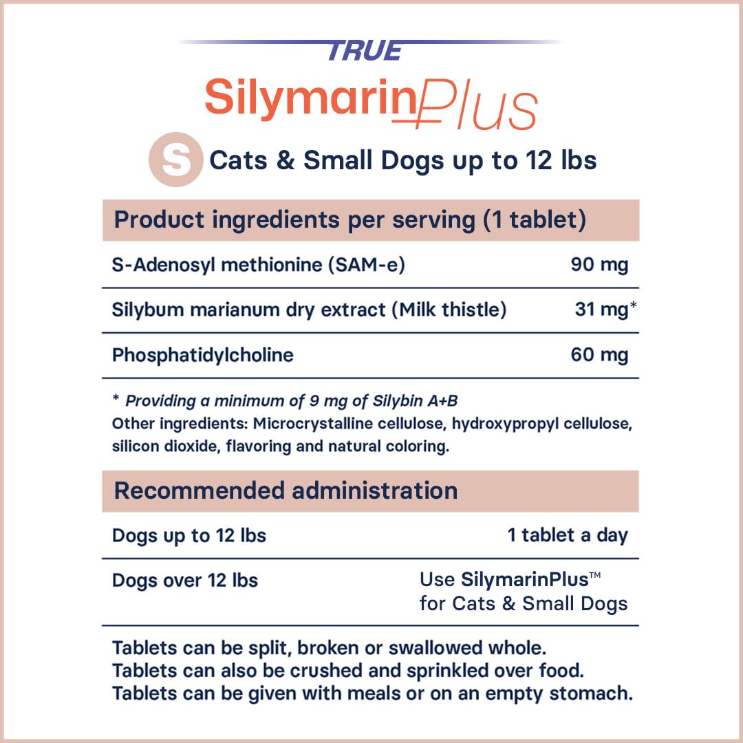 Liver Support & Health Supplement for Small Dogs and Cats – (Milk Thistle) Silymarin & Silybin Formula, (Same), S-Adenosylmethionine, 30 Tablets for Liver Detox & Support