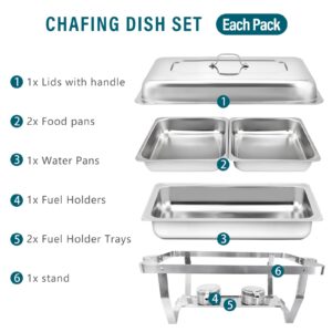 EVGTTI Chafing Dish Buffet Set 8 QT Stainless Steel, Half Size Pan, Buffet Servers and Warmers Chaffing Servers with Covers Folding Stand Food Warmer for Parties Buffets (4-Pack)