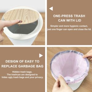 Small Trash Can with Lid Hand drawing watercolor hildren s pattern cute dino tropical leaves 1.8 Gallon/7L Garbage Can Waste Bin with Pop-Up Lid Wood Legs Wastebasket for Bathroom Kitchen Bedroom