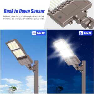 BBESTLED 4Pack 400W LED Parking Lot Light Dusk to Dawn Outdoor Lighting Arm Mount 56000LM IP65 UL & DLC Commercial Light for Street Stadium Tennis Court 5000K (100-277VAC Input), LED Shoebox Light