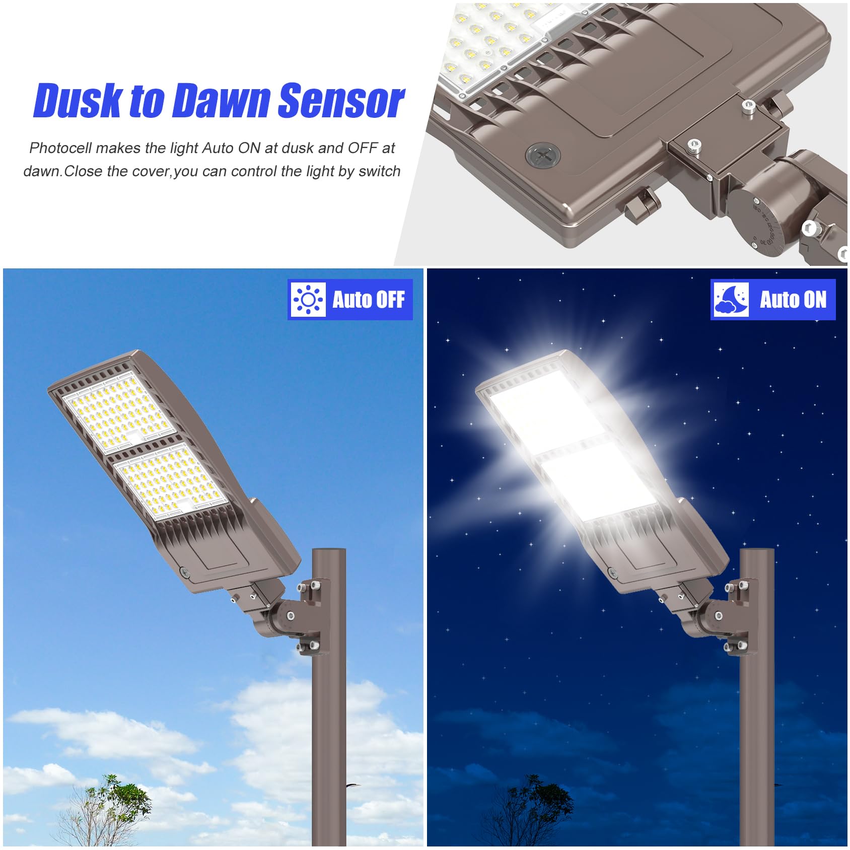 10Pack 400W LED Parking Lot Light Dusk to Dawn Outdoor Lighting Arm Mount 56000LM IP65 UL & DLC Commercial Light for Street Stadium Tennis Court 5000K (100-277VAC Input), LED Shoebox Light