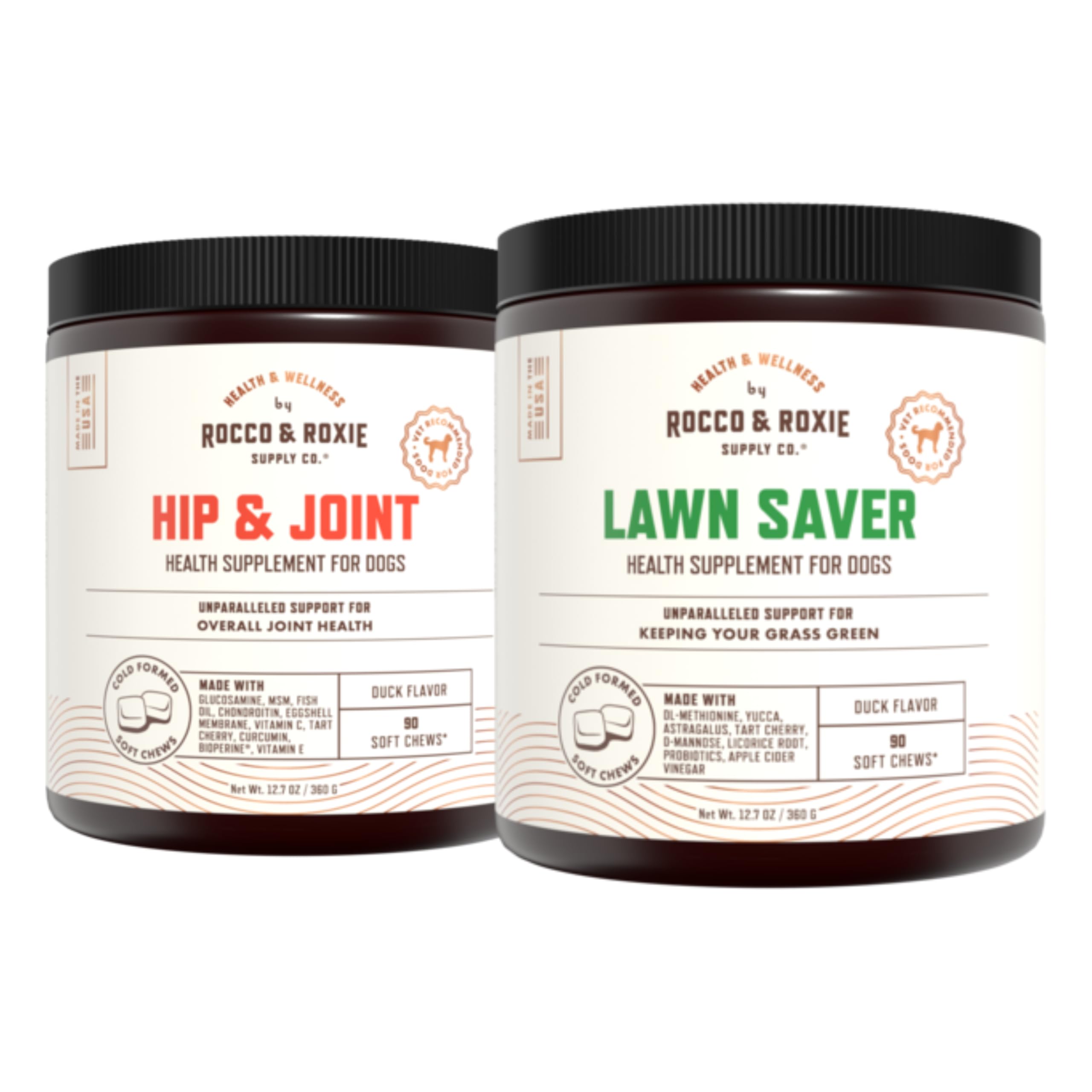 Rocco & Roxie Dog Glucosamine Hip and Joint & Lawn Saver Supplements Bundle