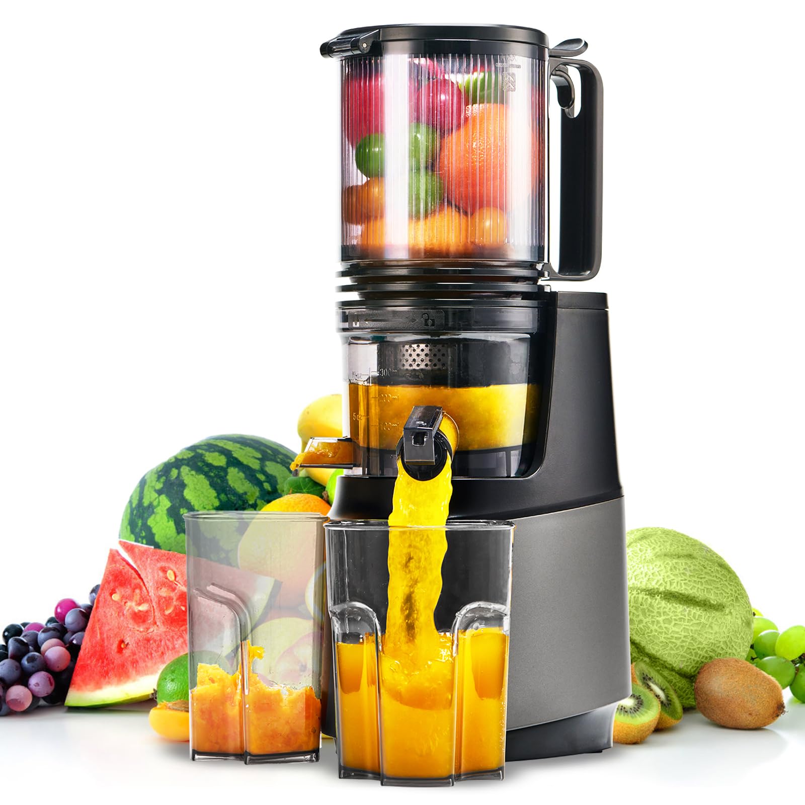 ATSENT Cold Press Juicer,Slow Masticating Juicer Machines with 5.3" Large Feed Chute for Most Fruits and Vegetables,Easy to Clean Lemon Orange Juicer with 250W Motor and High Juice Yield