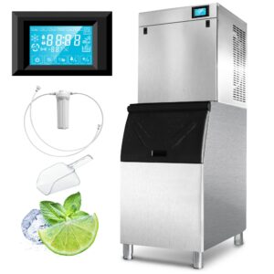 pro 22" commercial ice maker machine 450lbs/24h with 250lbs storage bin, powerfull compressor, 182 full cube ice ready in 8-15 min, air cooled, upgraded industrial ice machine for business