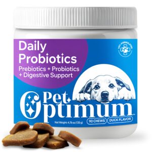 petoptimum probiotics for dogs: digestive enzymes & prebiotic for gut & digestive health, allergies & itching, immune support, constipation, diarrhea & gas relief - 120m cfu, 90 chews, all breed sizes