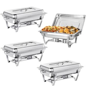 evgtti chafing dish buffet set 8 qt stainless steel, half size pan, buffet servers and warmers chaffing servers with covers folding stand food warmer for parties buffets (4-pack)