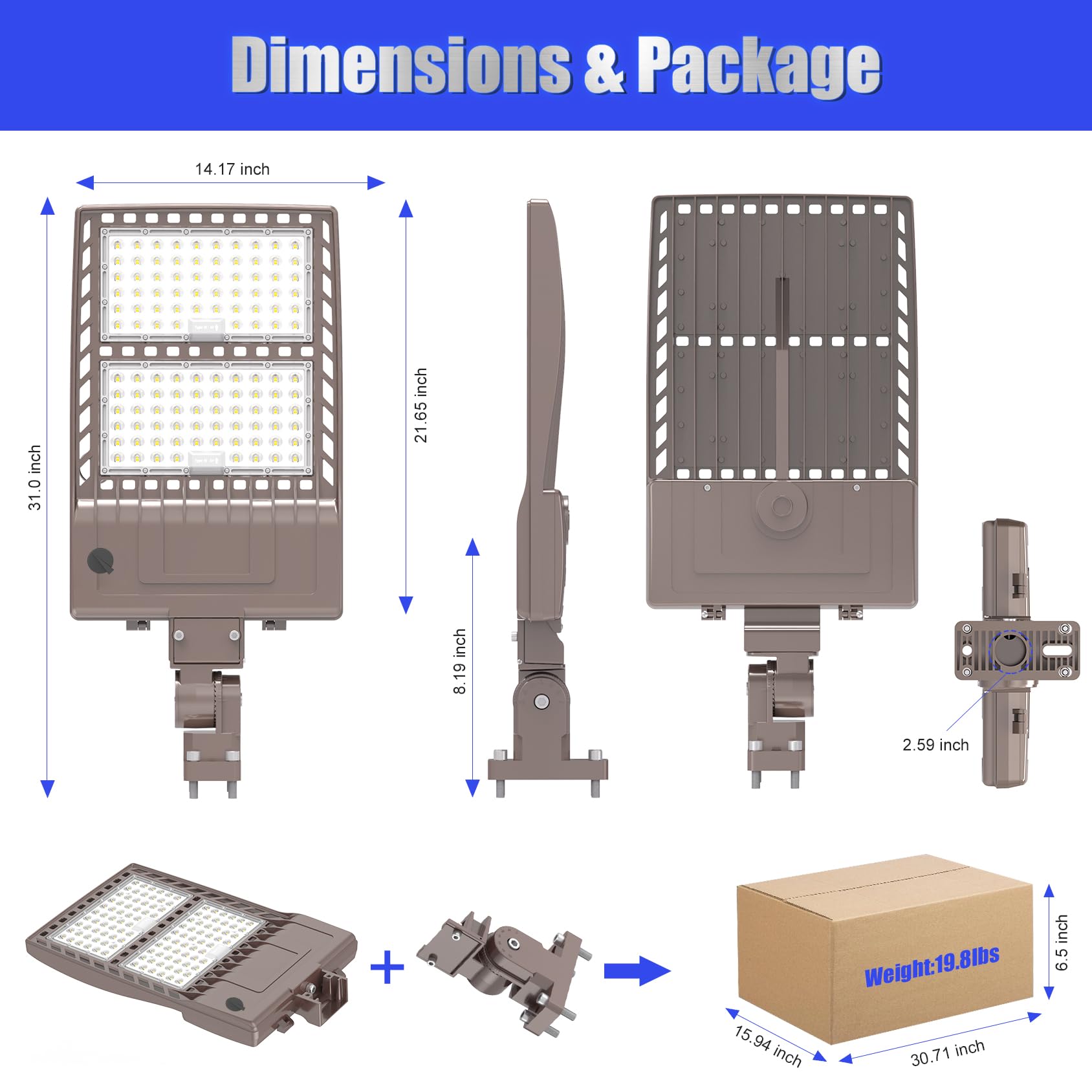 BBESTLED 4Pack 400W LED Parking Lot Light Dusk to Dawn Outdoor Lighting Arm Mount 56000LM IP65 UL & DLC Commercial Light for Street Stadium Tennis Court 5000K (100-277VAC Input), LED Shoebox Light