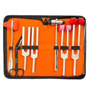 7pcs student diagnostics kit with taylor and buck reflex hammers, 5.5" bandage scissors, tuning forks 128 hz, 256 hz, 512 hz, 1024 hz - essential bundle + storage case