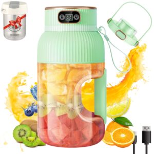 yulyoie multifunctional portable juicer cup with digital display, portable smoothie blender on the go, portable juicer blender, for shakes, smoothies, dishwasher safe (green,single cup+double lid)