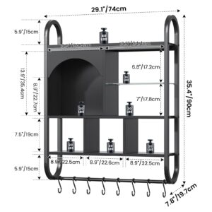 Saudism Floating Shelves with Lights, Led Shelves for Wall, Gaming Display Shelf, Lighted Bar Shelves, Arched Shelf for Collectibles, Sturdy Fast Assembly Great Weight Capacity (Black)