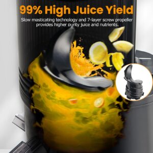 ATSENT Cold Press Juicer,Slow Masticating Juicer Machines with 5.3" Large Feed Chute for Most Fruits and Vegetables,Easy to Clean Lemon Orange Juicer with 250W Motor and High Juice Yield