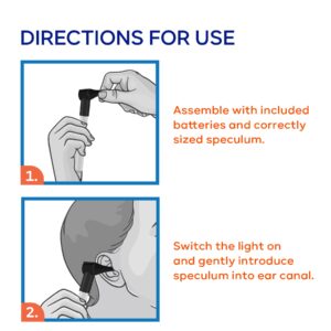 WaxBgone Otoscope - Bright LED Light with 3X Magnification to Check Your Family’s Ears at Home - Includes 3 Reusable and Easy-to-Clean Specula Tip Sizes for Adults, Kids & Babies and 2 AAA Batteries