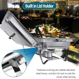 EVGTTI Chafing Dish Buffet Set 8 QT Stainless Steel, Half Size Pan, Buffet Servers and Warmers Chaffing Servers with Covers Folding Stand Food Warmer for Parties Buffets (4-Pack)