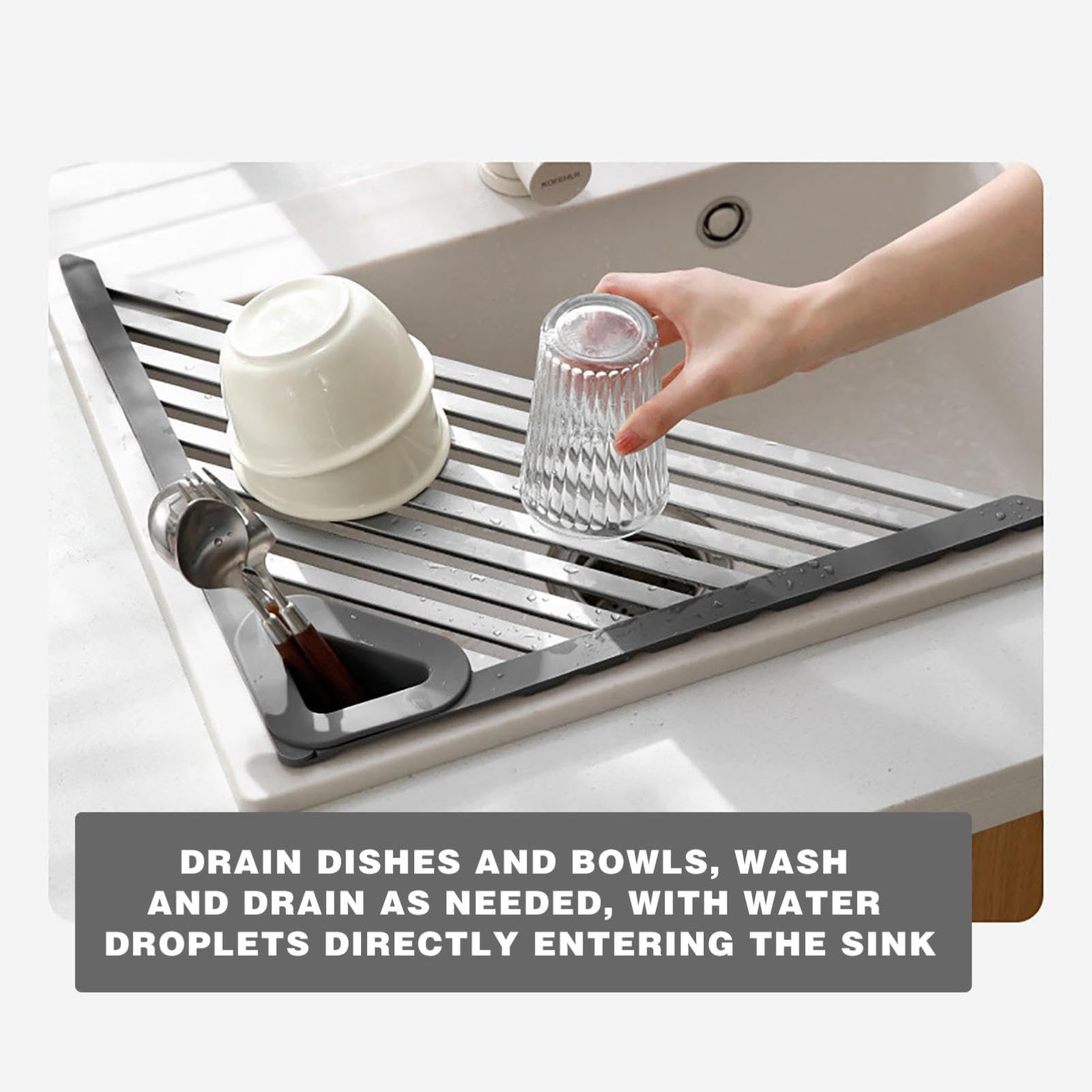 Foldable Triangle Roll-Up Dish Drying Rack Over The Sink Dish Drainer Drying Rack For Small Sink Corners Sink Organizer Kitchen Sink Accessories Space-Saving Rustproof Trivet Organizer With Sink Caddy