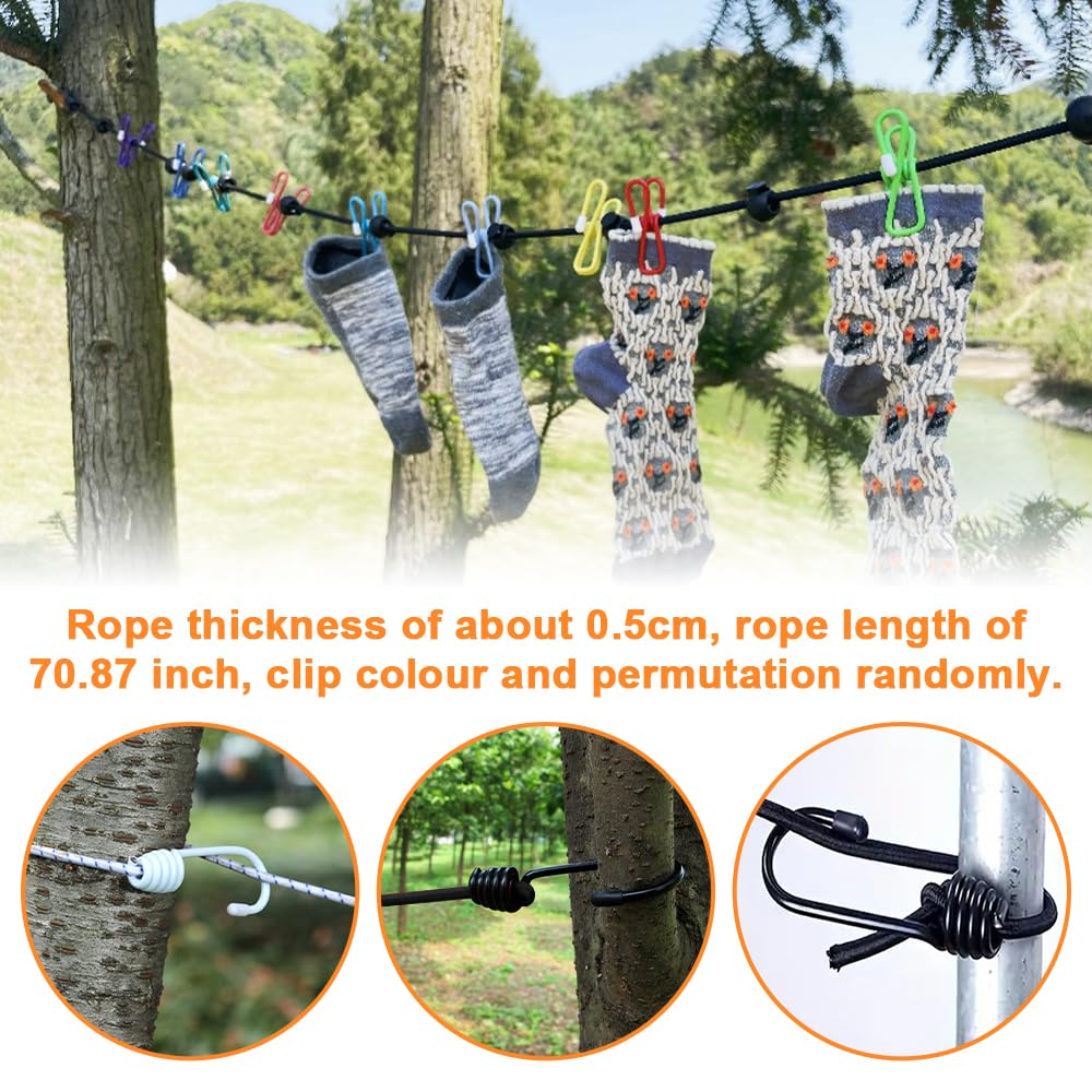 Retractable Portable Clothesline for Travel - 2025 New Windproof Travel Stretchy Retractable Elastic Laundry Clothes Line for Backyard, Vacation Hotel, Balcony Drying,Outdoor Camping Accessories