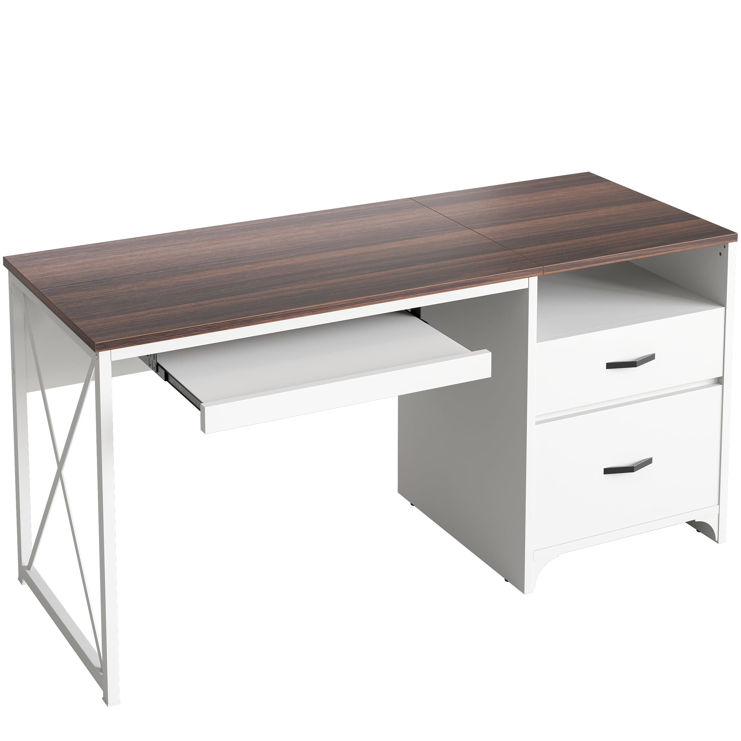 Bestier Office Desk with Drawers, 55 inch Industrial Computer Desk with Storage, Wood Teacher Desk with Keyboard Tray & File Drawer for Home Office, Walnut