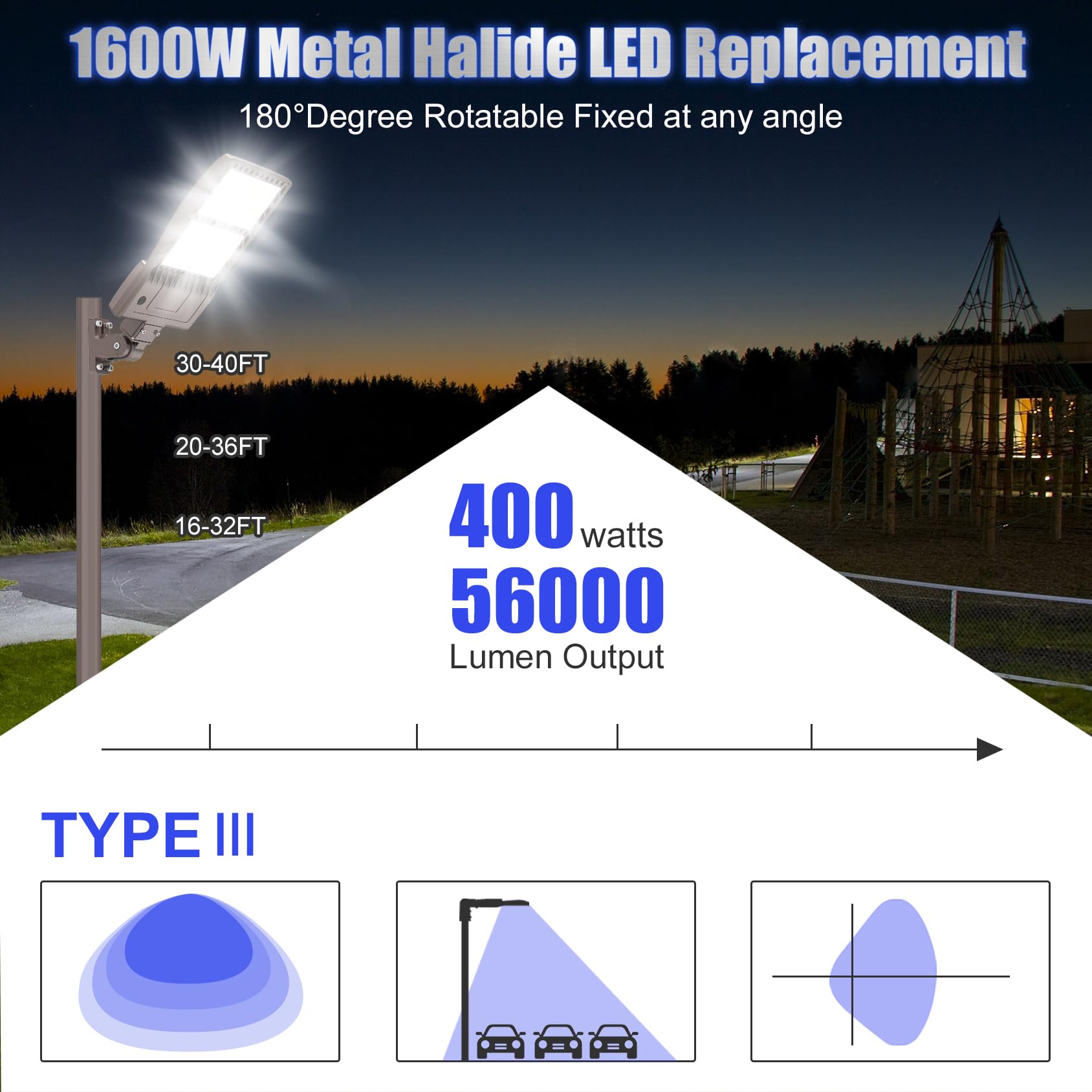 8Pack 400W LED Parking Lot Light Dusk to Dawn Outdoor Lighting Arm Mount 56000LM IP65 UL & DLC Commercial Light for Street Stadium Tennis Court 5000K (100-277VAC Input), LED Shoebox Light